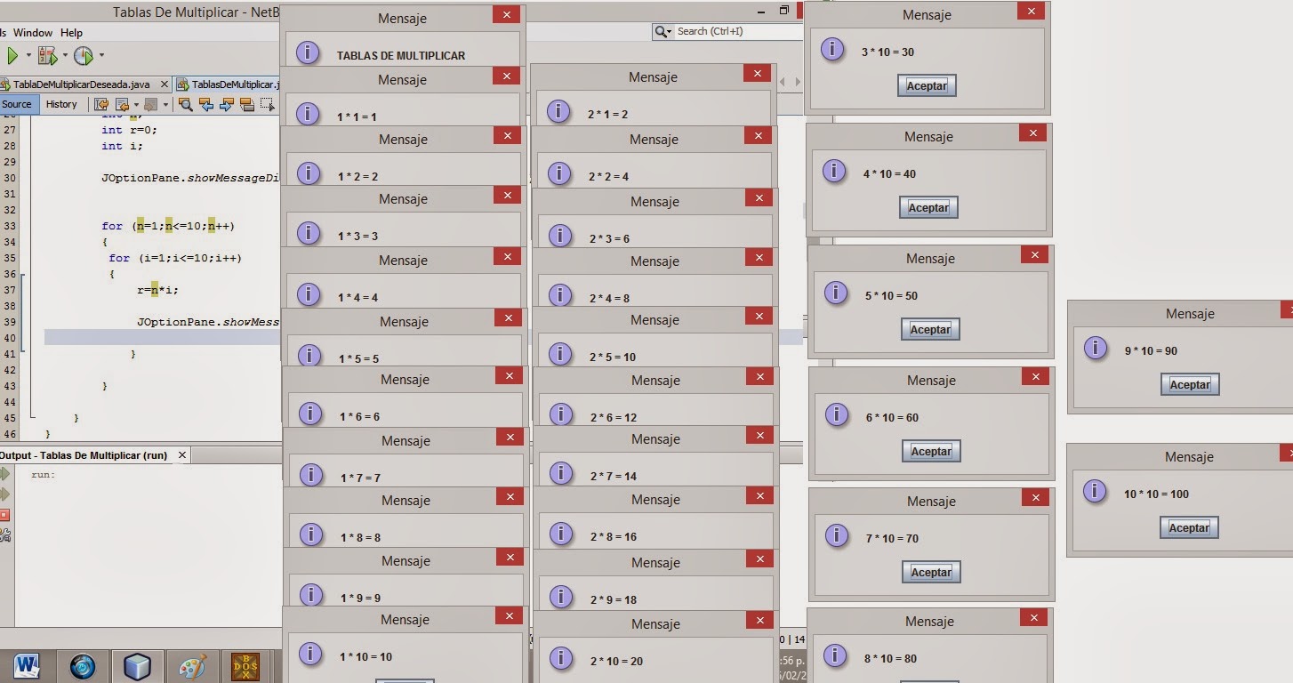 Trabajos JAVA 1: Sesion 3 Ejercicio 10 Tablas De Multiplicar