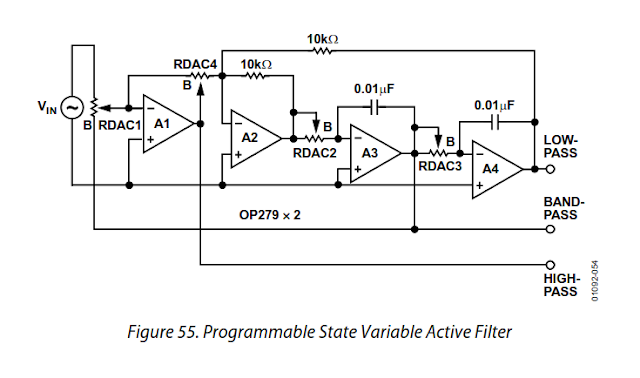 音源とオーディオの電子工作（予定）: AD8400のDATASHEETに載っているSVF回路をシミュレーションしてみる。