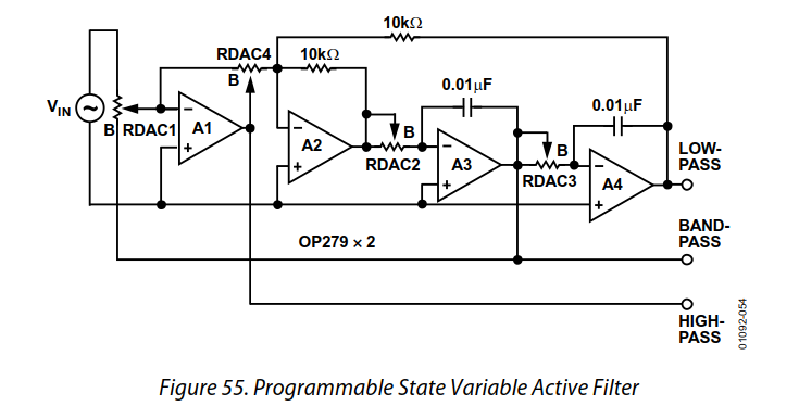 音源とオーディオの電子工作（予定）: AD8400のDATASHEETに載っているSVF回路をシミュレーションしてみる。