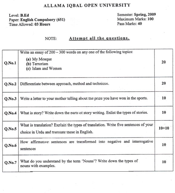 B ED Past Paper ENGLISH COMPULSORY 651 b-ed-past-paper-english-compulsory-651