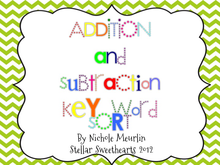 Stellar 2nd Grade Sweethearts: Addition and Subtraction Key Word Sort