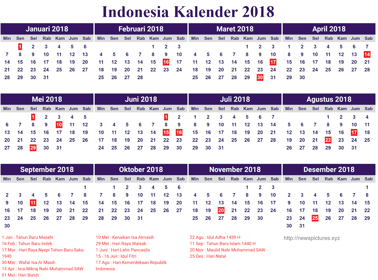 Kalender 2018 Lengkap Hari Libur Nasional dan Cuti Bersama - Terbarutau