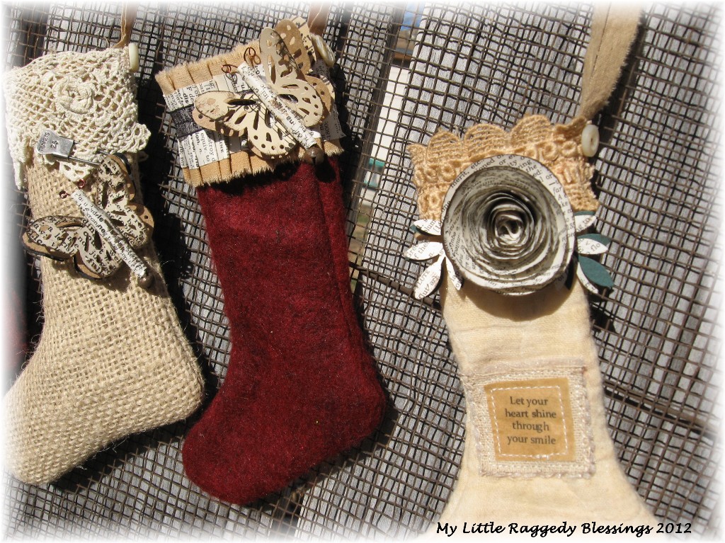 My Little Raggedy Blessings: Paper rose and butterfly christmas stockings