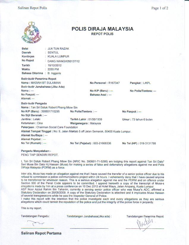 Straight Talk 實話直說: POLICE REPORT TO INVESTIGATE MUSA HASSAN