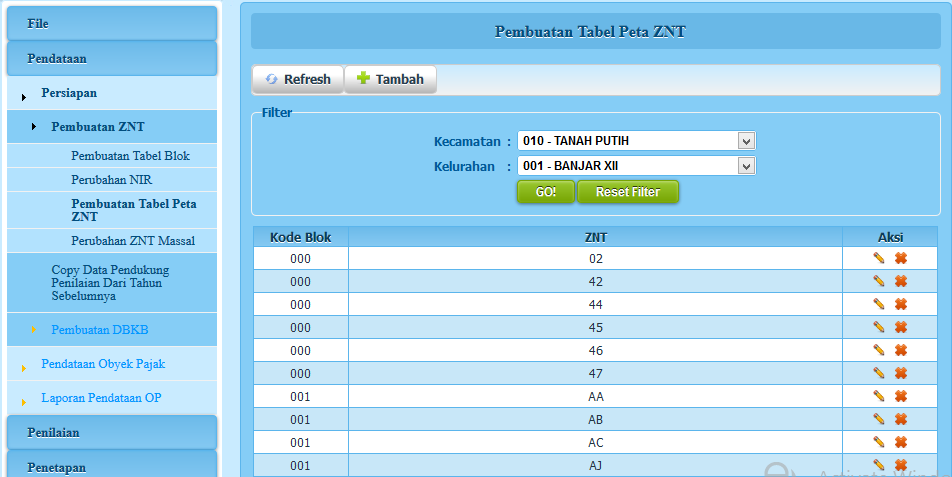 E-PBB: Form : Tabel Peta ZNT