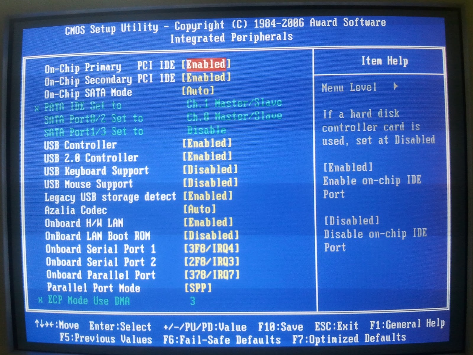 Sewdewks: Menús de una BIOS