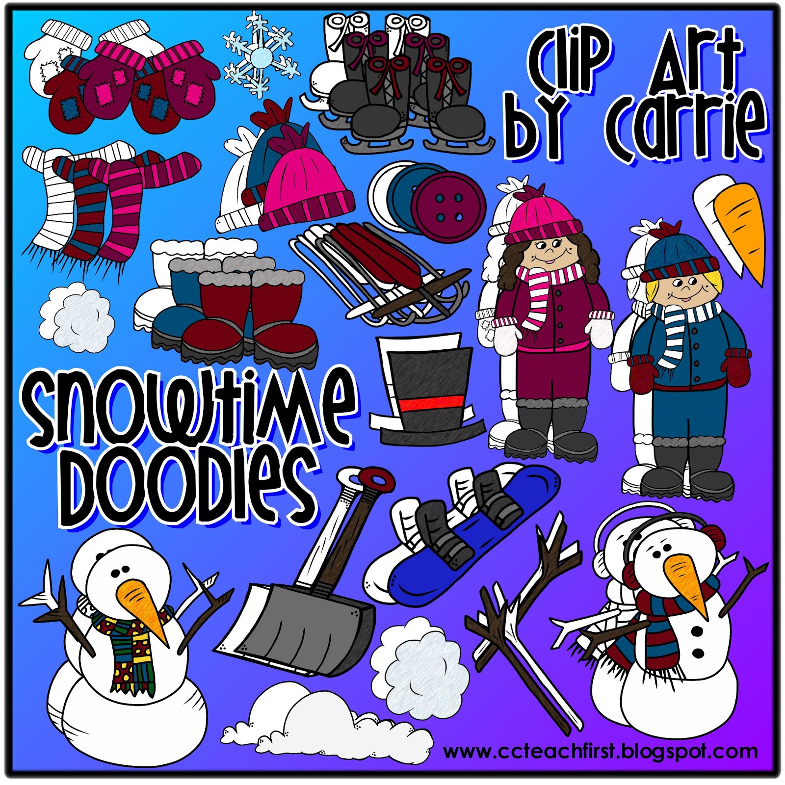 Clip Art by Carrie Teaching First: Snowtime Doodles and FREEBIE Button