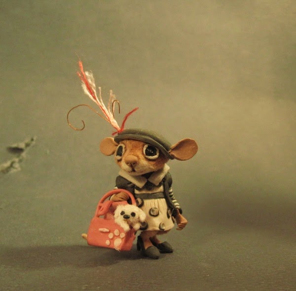 Aleah Klay Studio: Miniature Mouse w/ pet dog in bag one of a kind ...