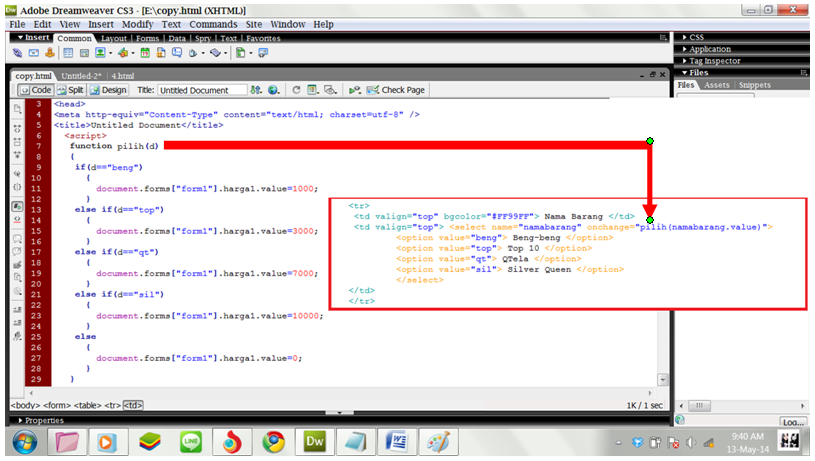 Stella D. J. Shanawi: Tutorial Combo Box Onchange Onkeypress Javascript Adobe Dreamweaver CS3