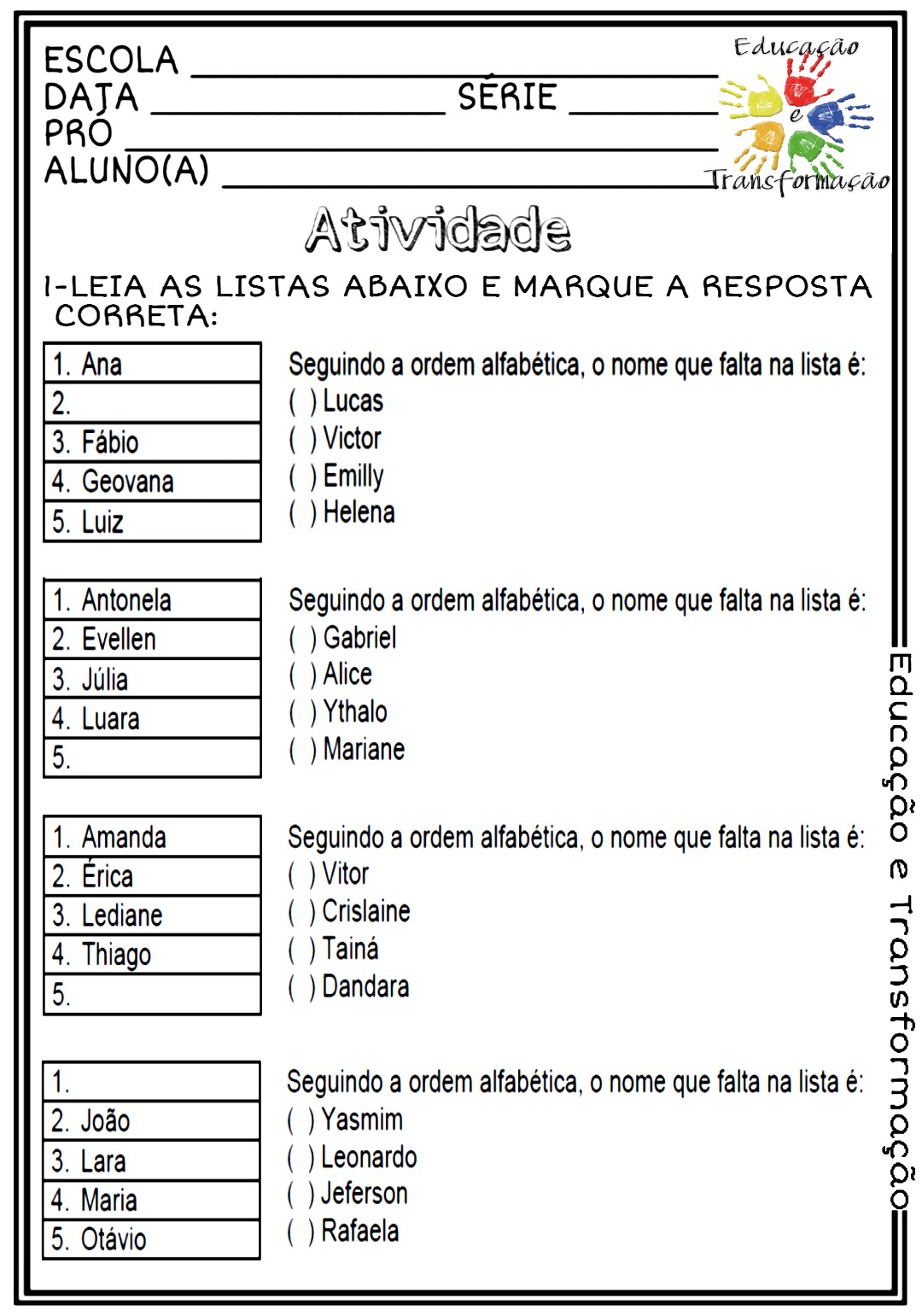 Lista De Nomes Em Ordem Alfabetica - FDPLEARN