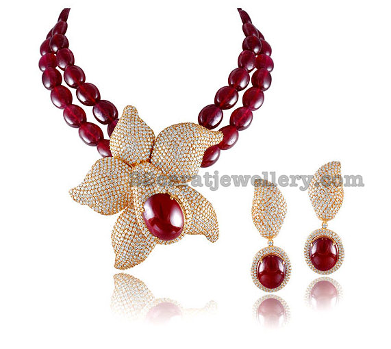 Glittering Diamond Locket with ruby Beads - Jewellery Designs