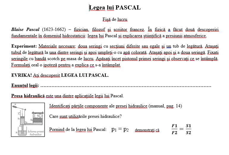 Chimie, fizică și ecologie : Legea lui Pascal