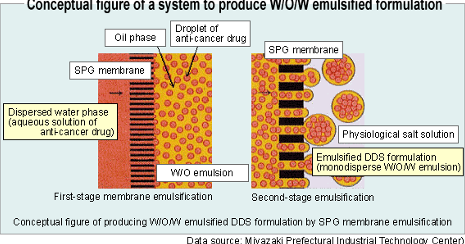 SPG MEMBRANE DEVICE: SPG membrane emulsification produces W/O/W emulsion