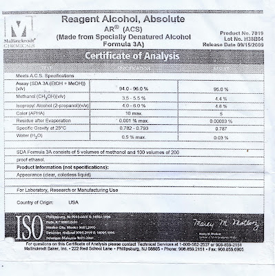 GO BLoG: Certificate of Analysis Alcohol Absolute