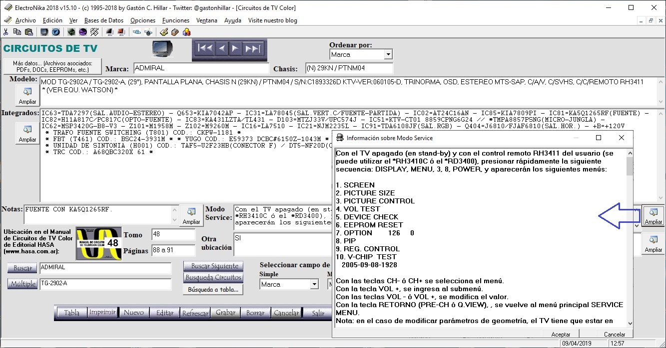 ElectroNika: El software para el técnico reparador: Modo Service ADMIRAL TG2902A / TG-2902-A ...