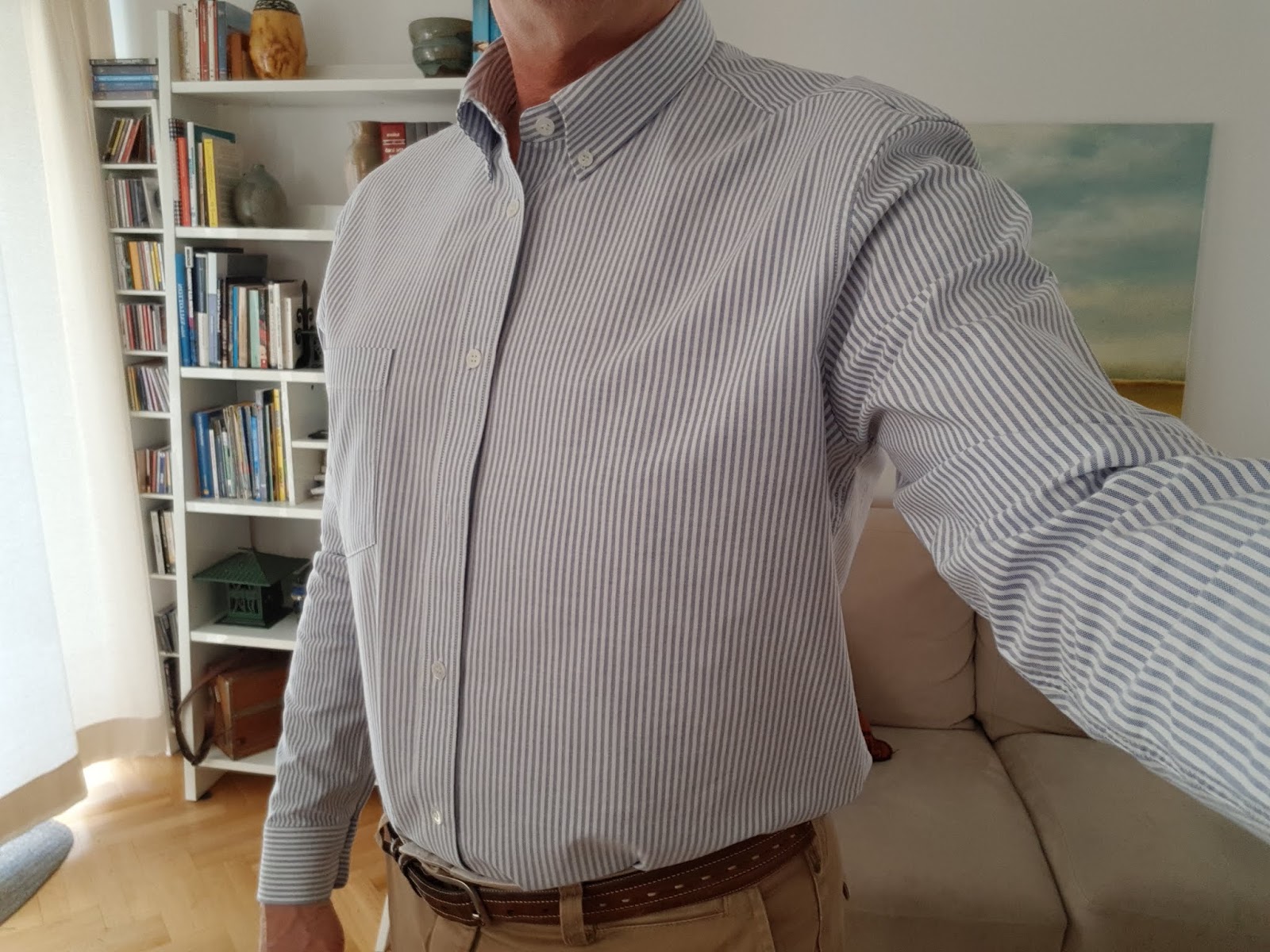 Landless Gentry: Oxford strip OCBD shirt, Chinos and Grey Crew Neck ...