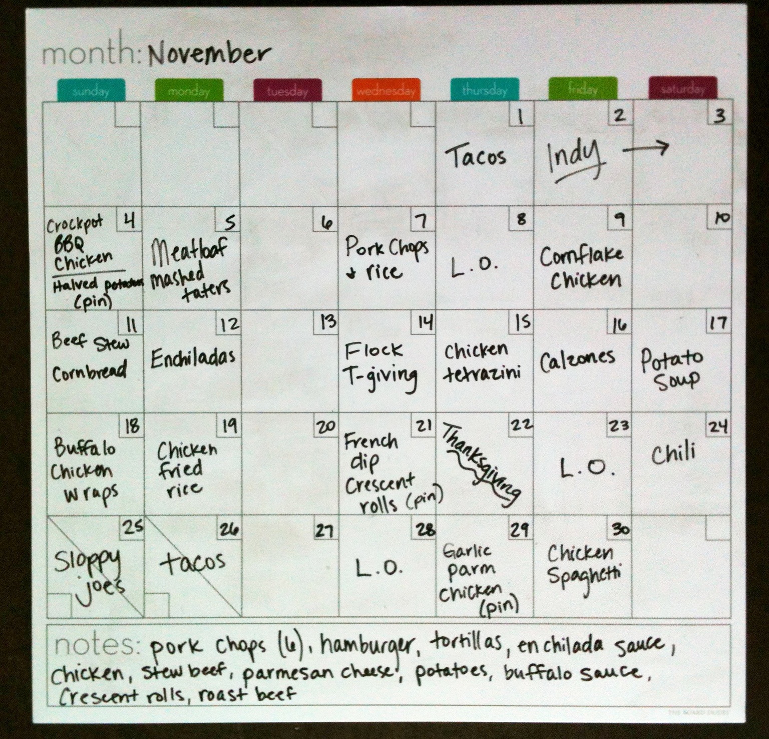 the copper coconut: Monthly Menu Plan: November