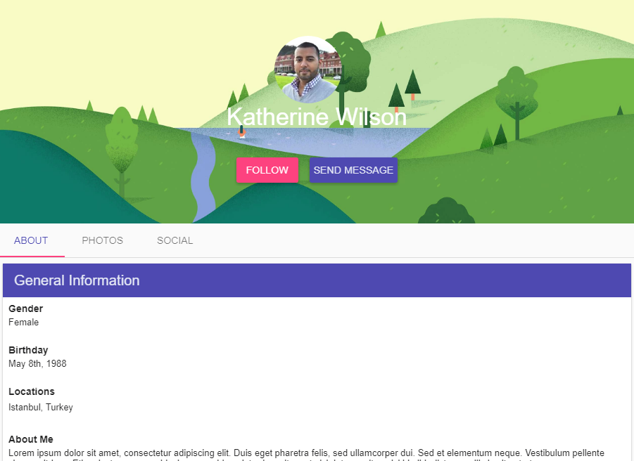 Angular Material Profile Detail Page - jQuery 2 DotNet