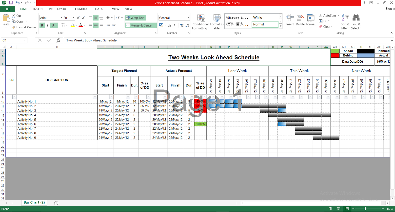 Two Weeks Look Ahead Schedule - ENGINEERING MANAGEMENT