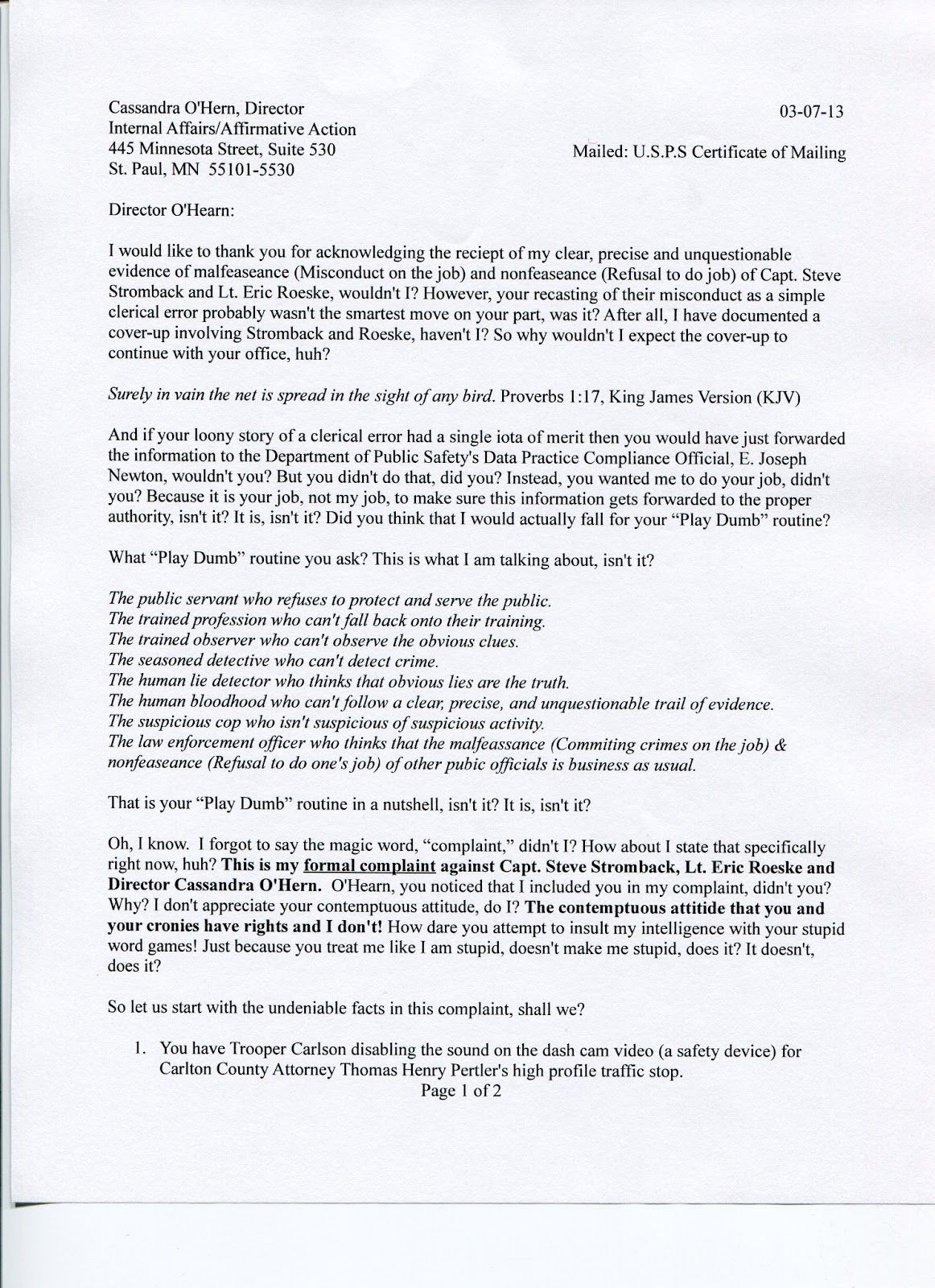 Lion News: Internal Affairs Complaint VS Lt. Eric Roeske, Capt. Steve ...