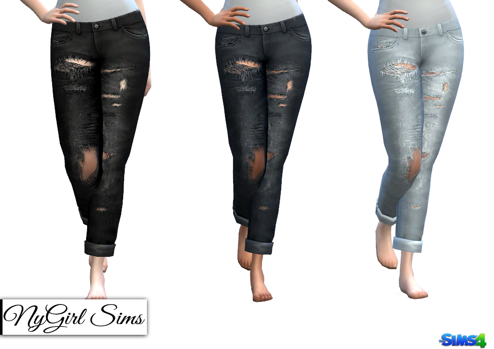NyGirl Sims 4: Distressed Rolled Ankle Jeans