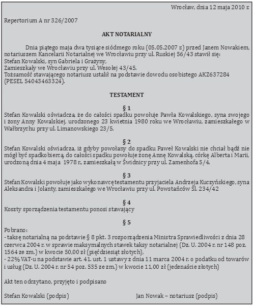 Prawo spadkowe: Jak wygląda testament notarialny?