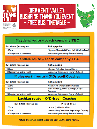 Free buses to bushfire thank you at Westerway - New Norfolk News