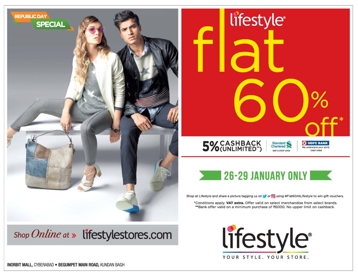 Flat 60% off sale in Lifestyle | January 2017 discount offers