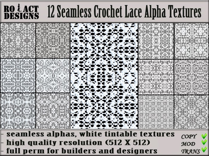 Ro!Act Designs: Ro!Act Designs 12 Seamless Crochet Lace Alpha Textures