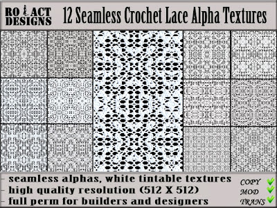 Ro!Act Designs: Ro!Act Designs 12 Seamless Crochet Lace Alpha Textures