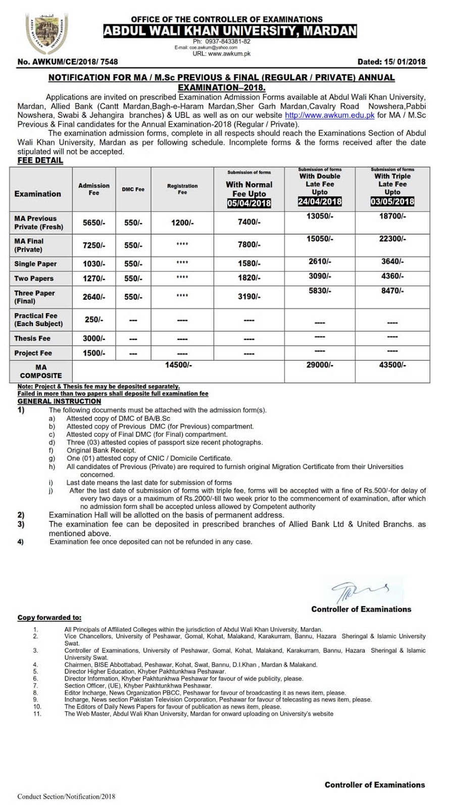 Abdul Wali Khan University Mardan: Notification For Master Annual ...