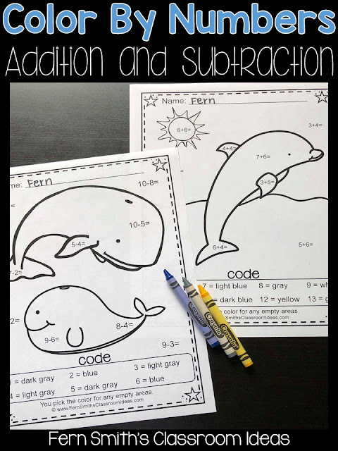 Adorable Color By Numbers Ocean Animals for Addition and Subtraction ...