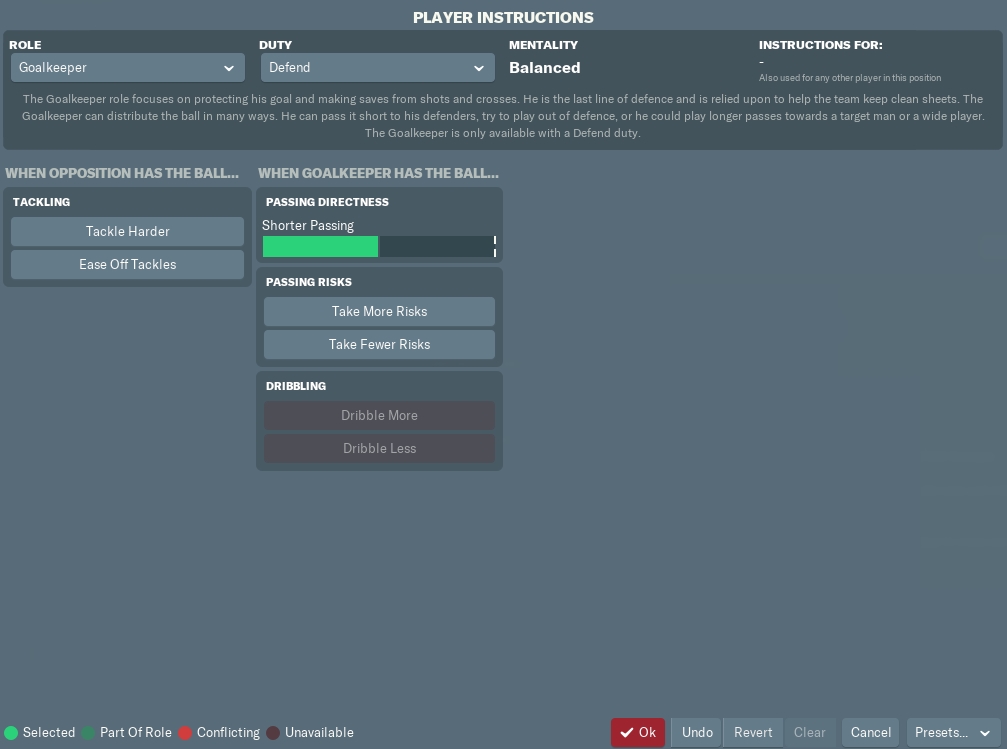 FM movement lab.: [FM 전술][GK] 역할임무별 개인지침 기본값(basic player instructions ...