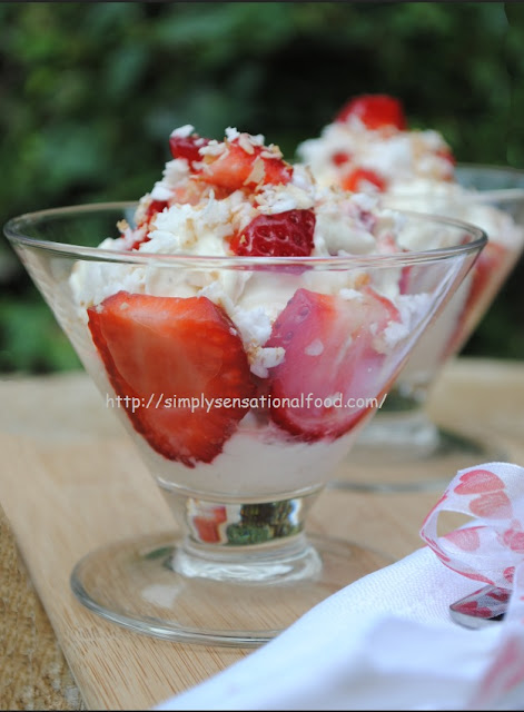 Coconut Srikand with strawberries(Gujarati sweetened yoghurt dessert ...