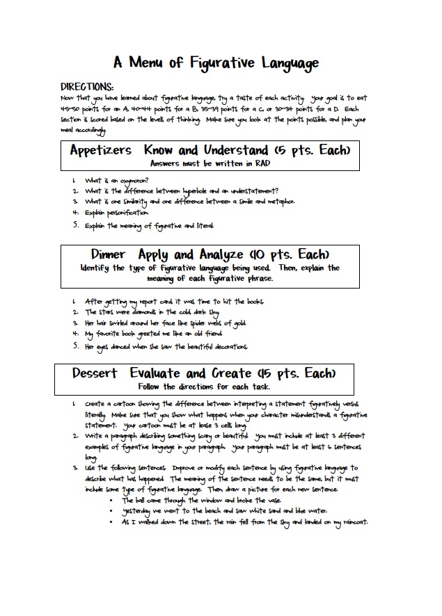 Little Piece of Tape: Figurative Language Learning Menu