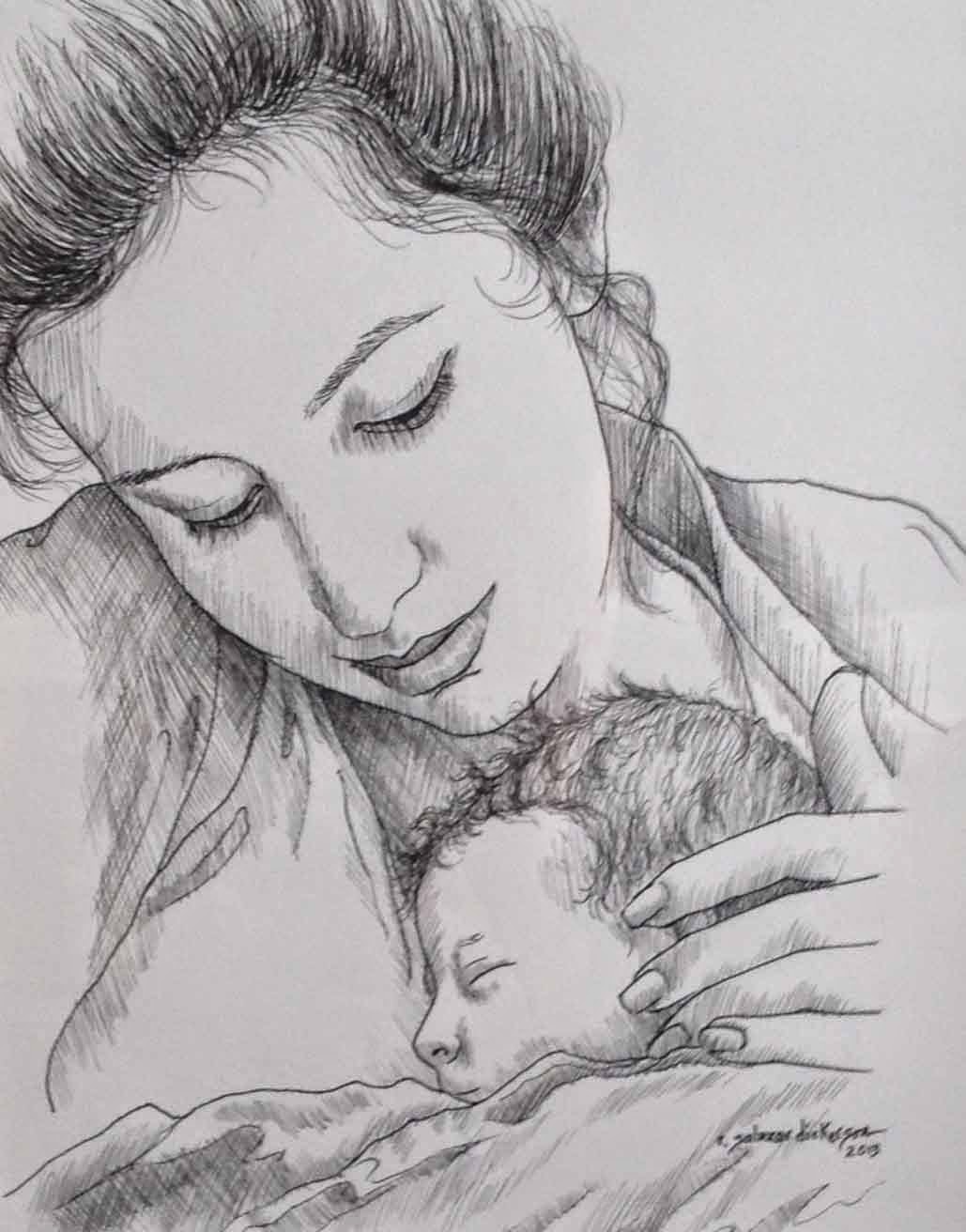Rita Salazar Dickerson: Mother and Child: Pen and Ink Sketches
