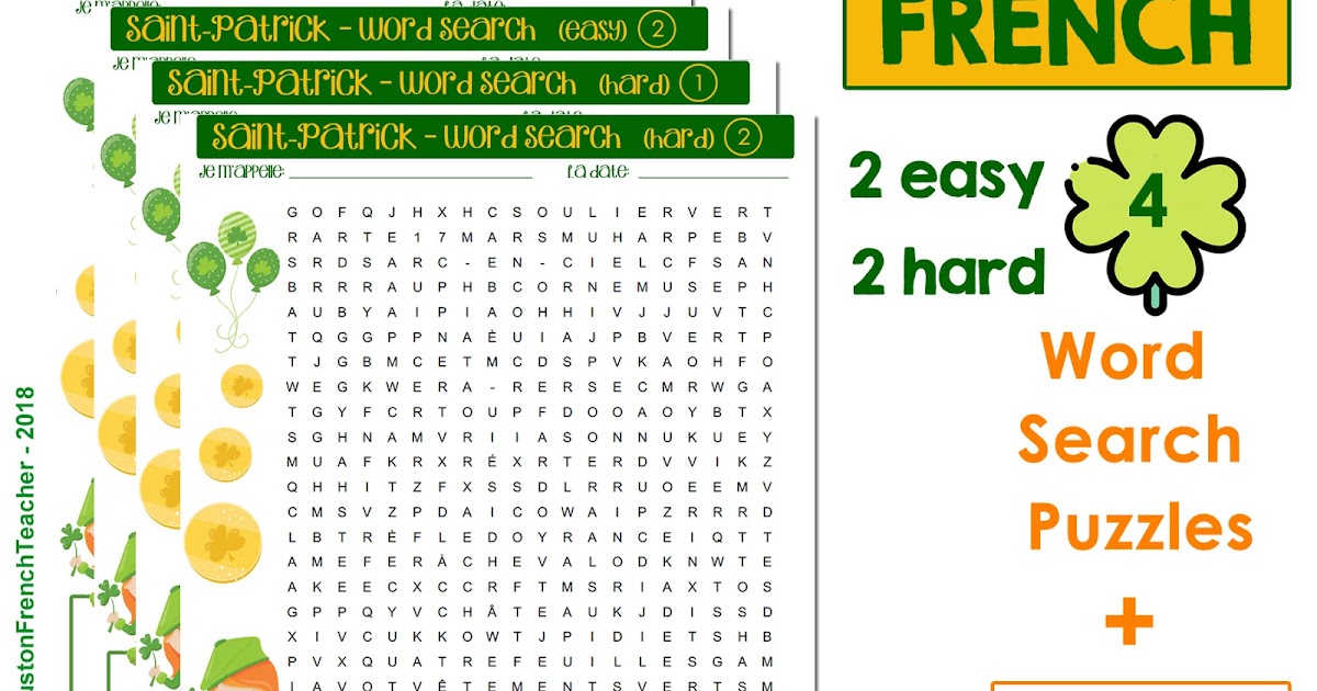 La Saint Patrick Activities: French Saint Patrick's Day - Word Search ...