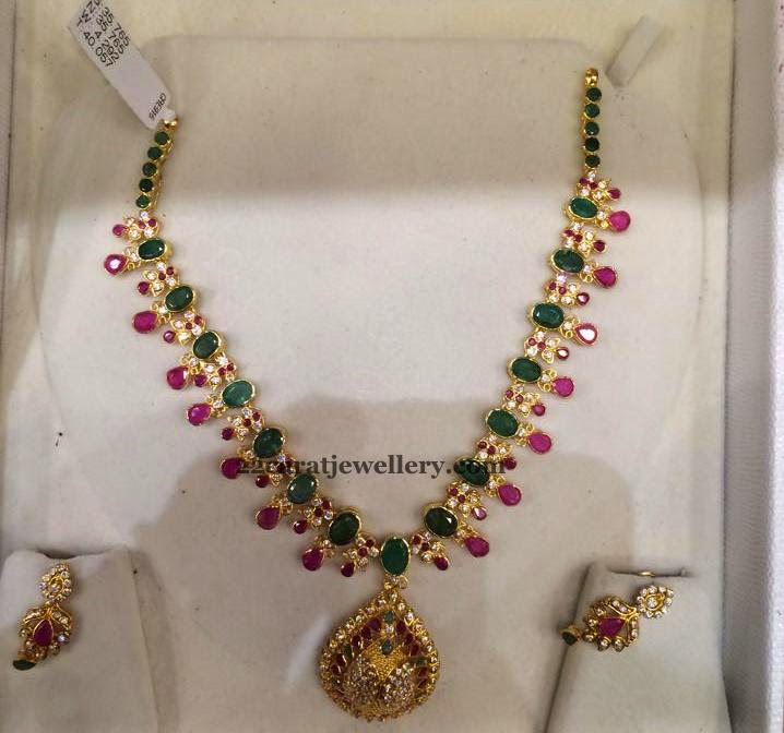 Tri Color Gemstone Necklace - Jewellery Designs