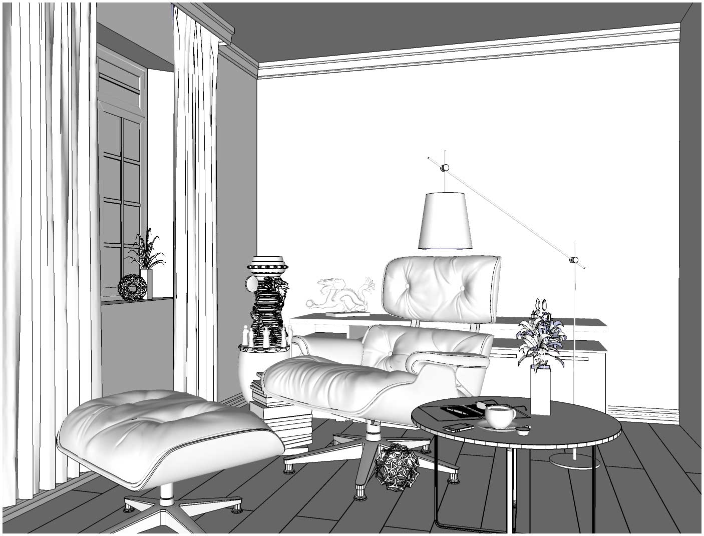 SKETCHUP TEXTURE: SKETCHUP FREE 3D MODEL " STUDY ROOM" and VISOPT #15