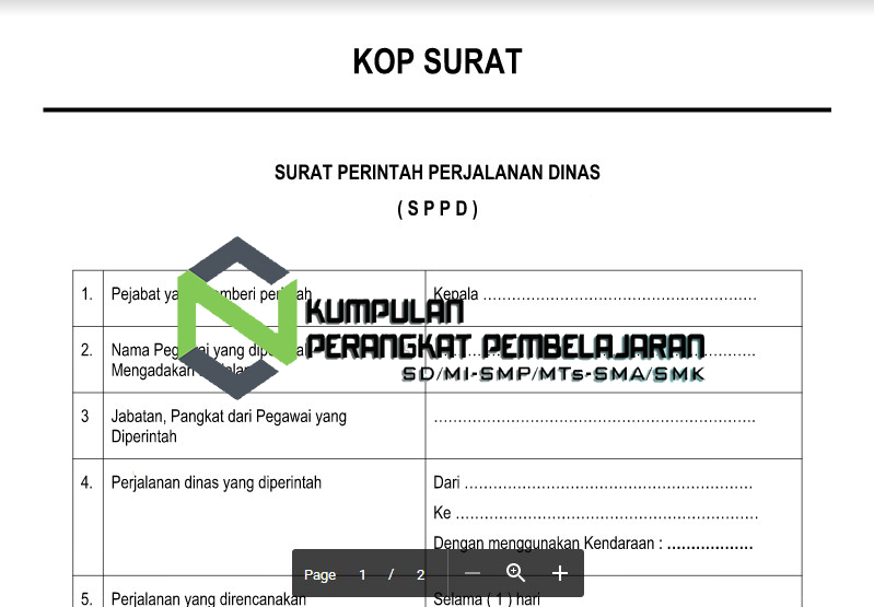 Contoh Surat Perjalanan Dinas (SPPD) Sesuai Dengan Ketentuan