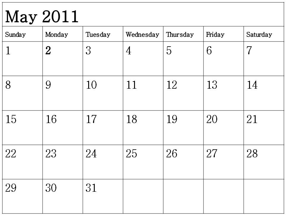 2011 calendar printable by month
