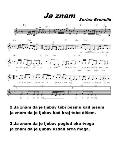 Note Domace I Strane Ja Znam Note Akordi Tekst