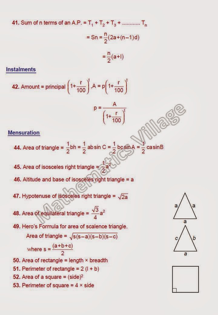 Mathematics Formula For Class 10
