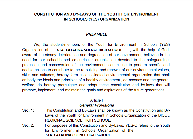 Constitution And By-Laws,Of The Youth Environment In Schools (YES ...