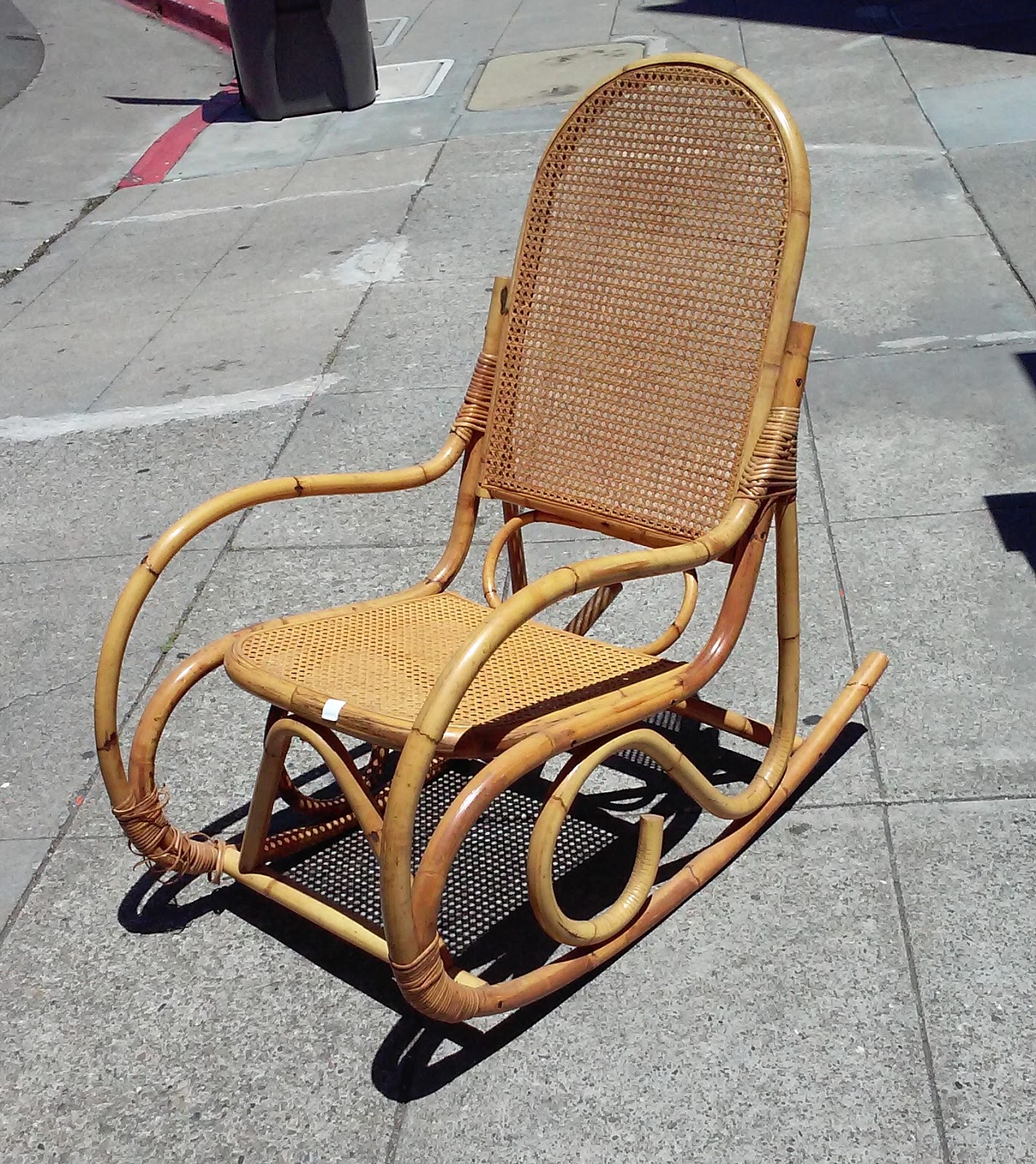 UHURU FURNITURE & COLLECTIBLES: SOLD #1950 Vintage Caned Bamboo Rocker ...