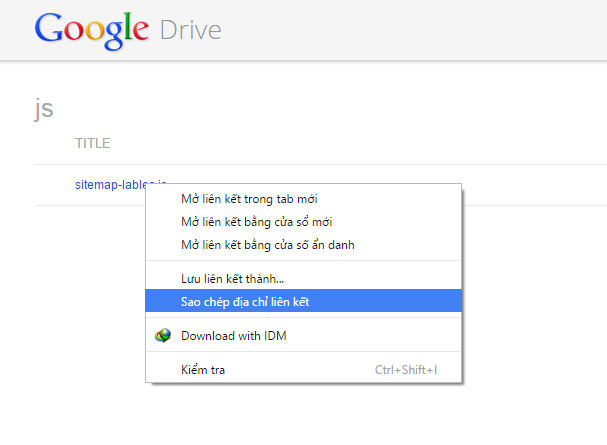 Upload file js, css lên google drive để sử dụng