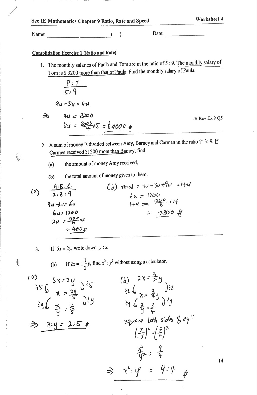 Ratio, Rate and Speed