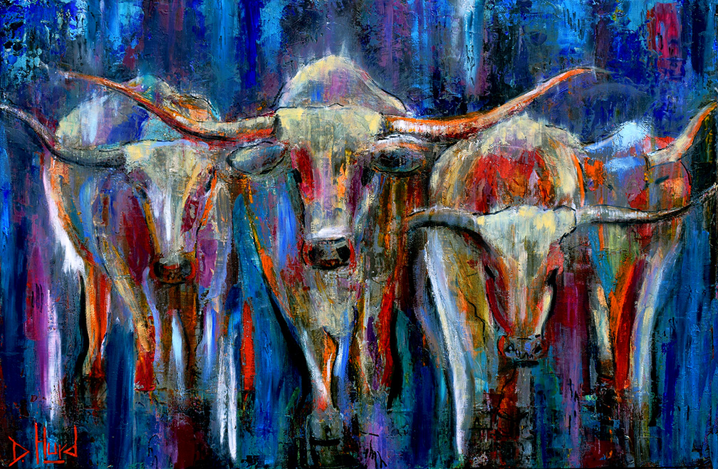 Western Art International: Texas Longhorns Abstract Cattle Painting Art ...