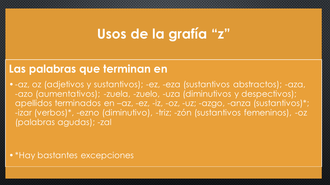 Uso de c, s, x, z