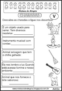 ATIVIDADES PARA ALFABETIZAÇÃO - CHARADAS - Mistura de Alegria